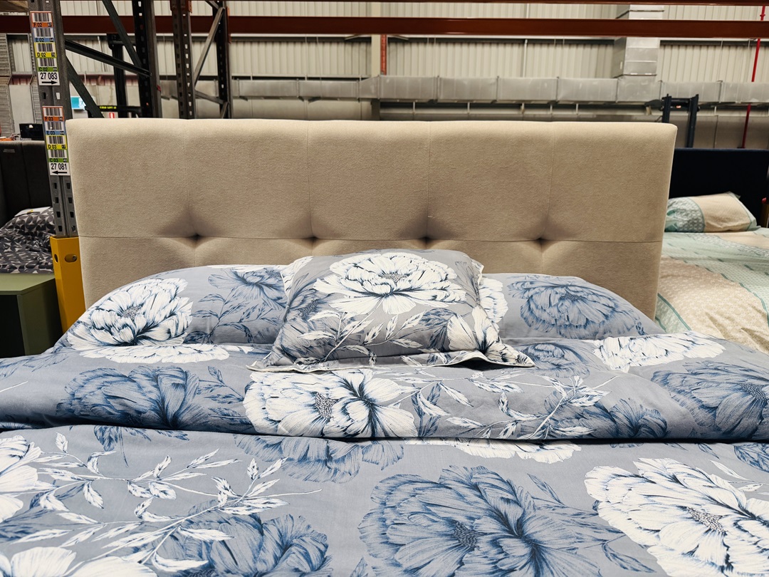 Oatmeal Fabric Queen Gaslift Bed & Mattress - Seconds Furniture